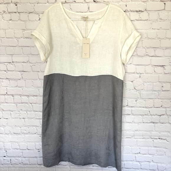 Lina Tomei | Dresses | Lina Tomei Dress Short Sleeve Color Block Linen ...